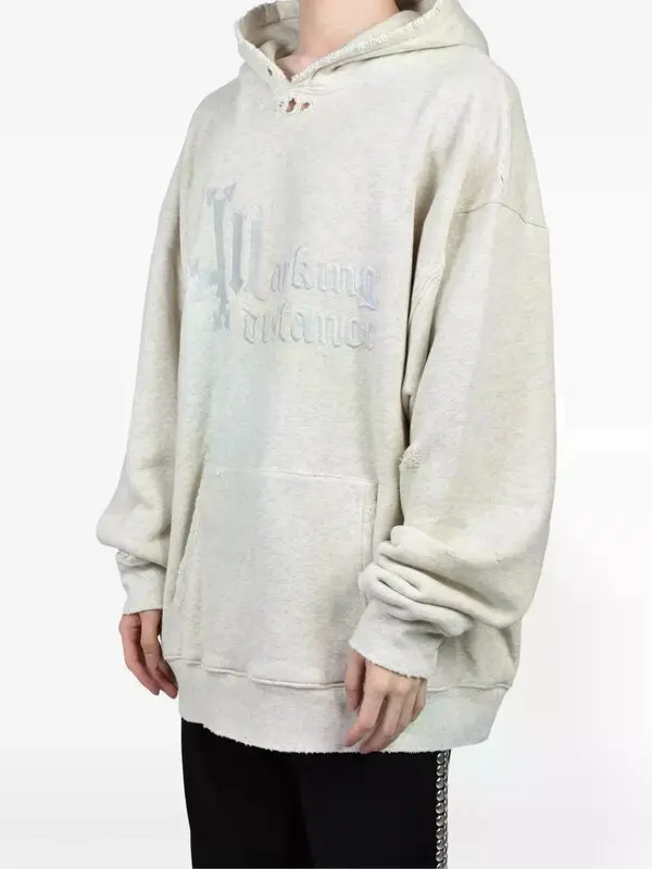 MARKING DISTANCE Logo-embroidered Distressed Hoodie