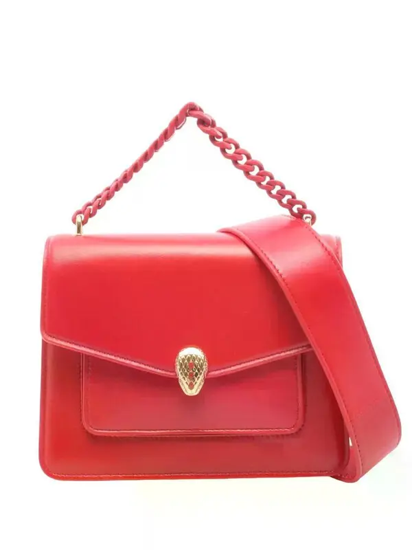 BVLGARI 2010-2026 Leather Serpenti Forever Maxi Chain Top Handle Bag Satchel - Red