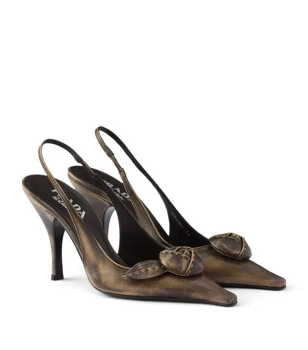 Prada Leather Bow-detail Slingback Pumps 90 - Neutral