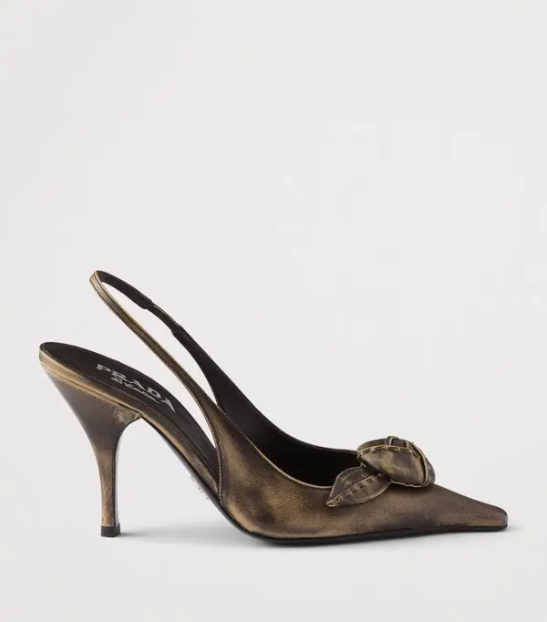 Prada Leather Bow-detail Slingback Pumps 90