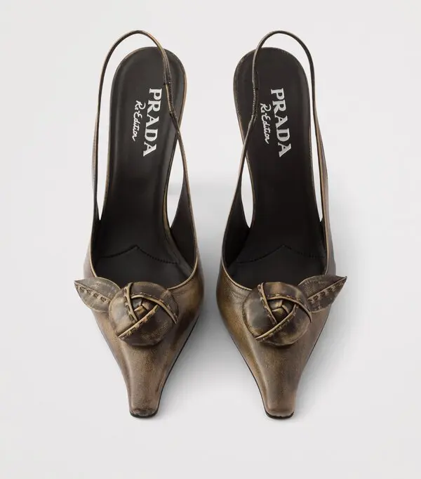 Prada Leather Bow-detail Slingback Pumps 90