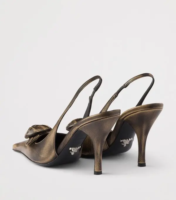 Prada Leather Bow-detail Slingback Pumps 90