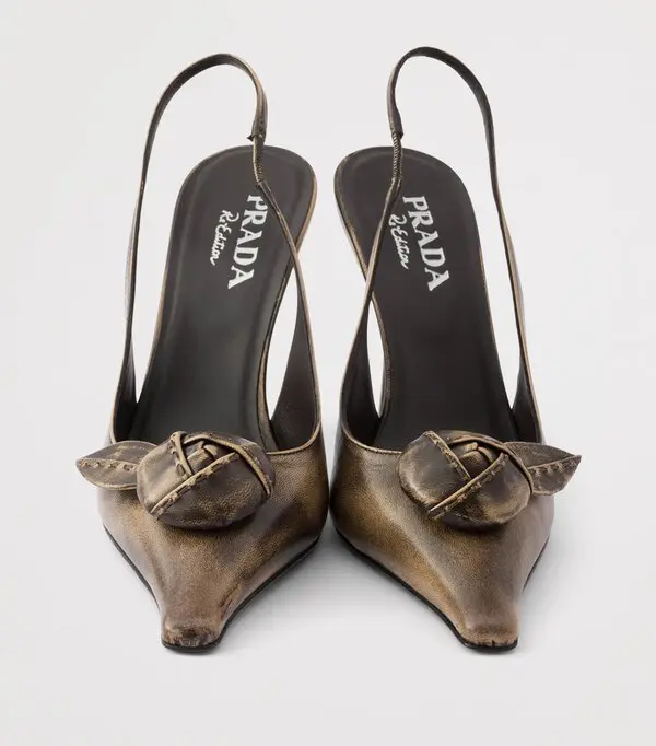 Prada Leather Bow-detail Slingback Pumps 90