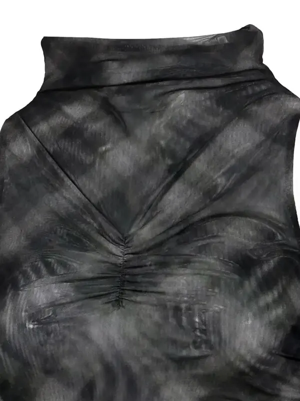 BOHEMSEO Half-neck Shirred Mesh Sleeveless Top
