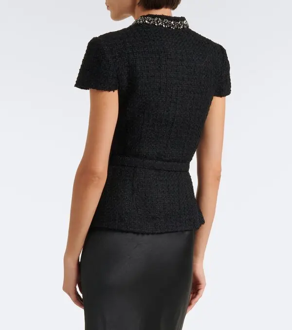 SELF-PORTRAIT Belted Embellished Boucle And Satin Midi Dress
