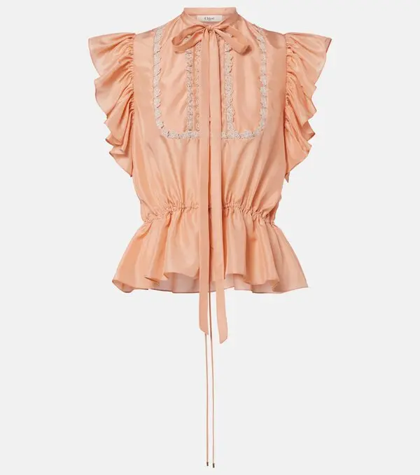 Chloé Ruffled Lace-trimmed Silk Top