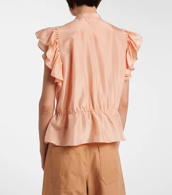 Chloé Ruffled Lace-trimmed Silk Top