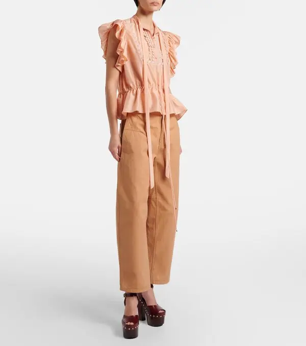 Chloé Ruffled Lace-trimmed Silk Top