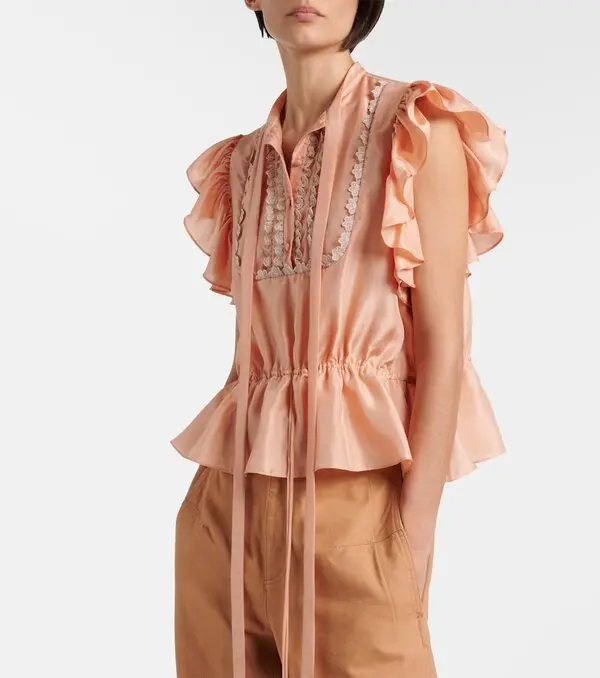 Chloé Ruffled Lace-trimmed Silk Top