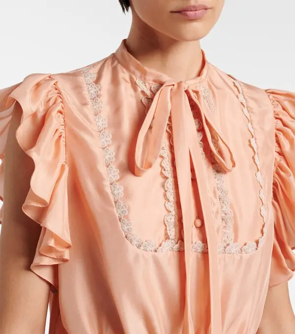 Chloé Ruffled Lace-trimmed Silk Top