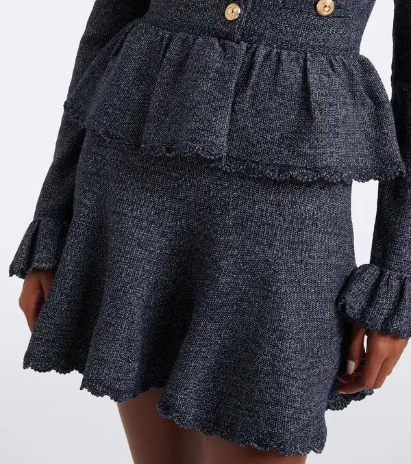 SELF-PORTRAIT Knitted Peplum Cotton And Wool-blend Minidress