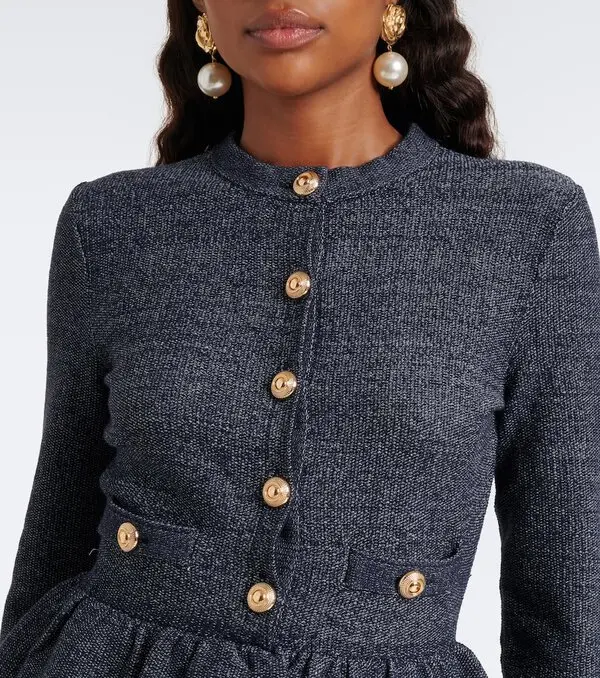SELF-PORTRAIT Knitted Peplum Cotton And Wool-blend Minidress
