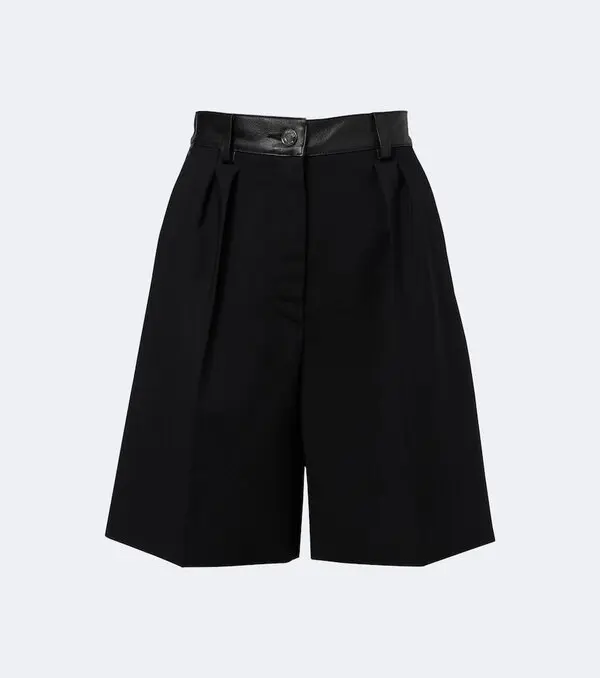 Max Mara Leather-trimmed Wool-blend Shorts - Black
