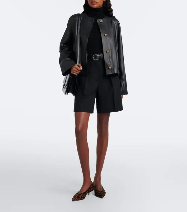 Max Mara Leather-trimmed Wool-blend Shorts