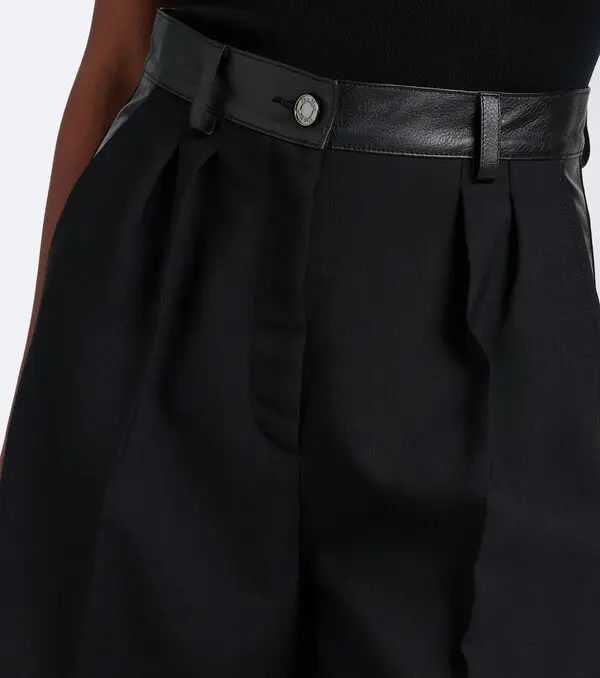 Max Mara Leather-trimmed Wool-blend Shorts