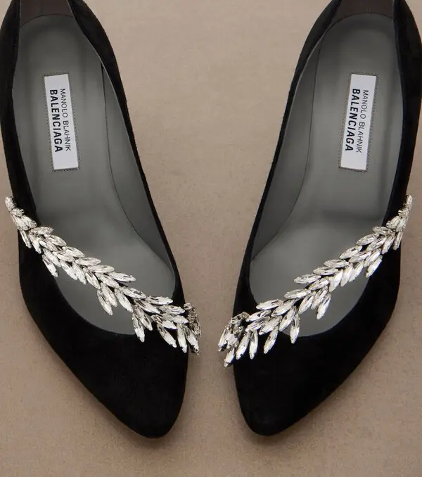 Balenciaga X Manolo Blahnik Embellished Suede Pumps