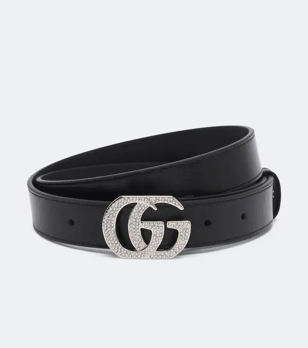 Gucci Gg Marmont Embellished Leather Belt - Black