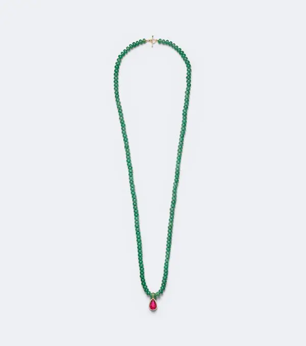 OCTAVIA ELIZABETH 18kt Beaded Necklace With Aventurine And Tourmaline - Green
