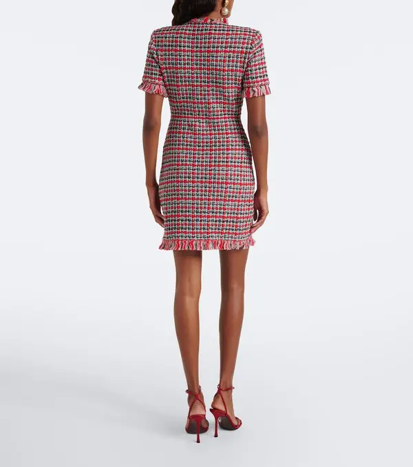 SELF-PORTRAIT Checked Frayed Cotton And Wool-blend Minidress