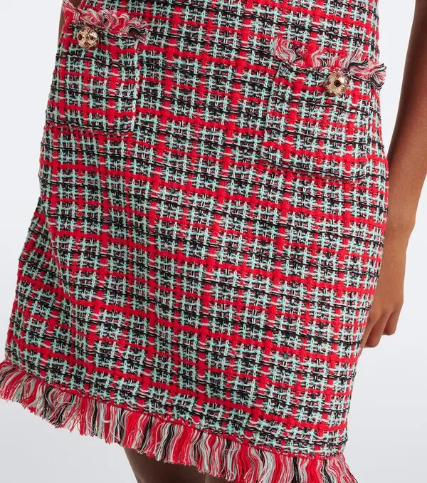 SELF-PORTRAIT Checked Frayed Cotton And Wool-blend Minidress