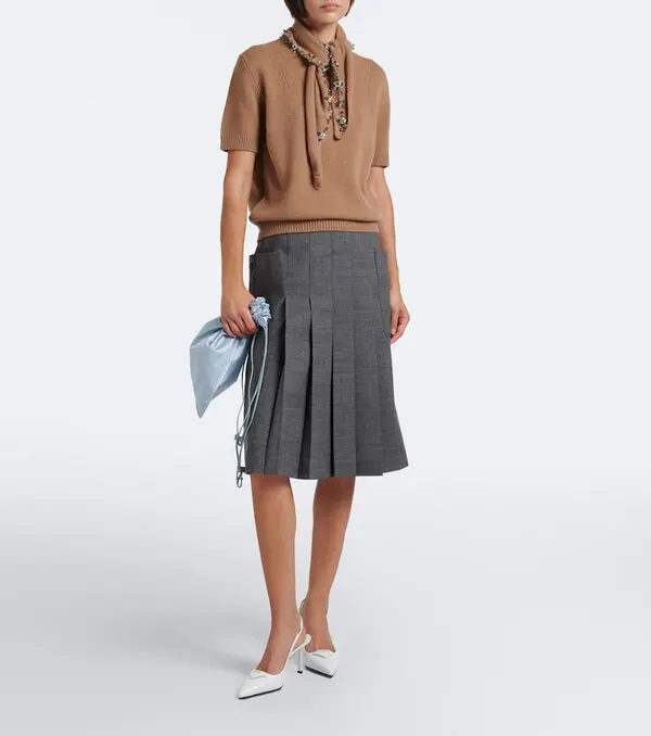 Prada Embellished Tie-neck Cashmere Sweater