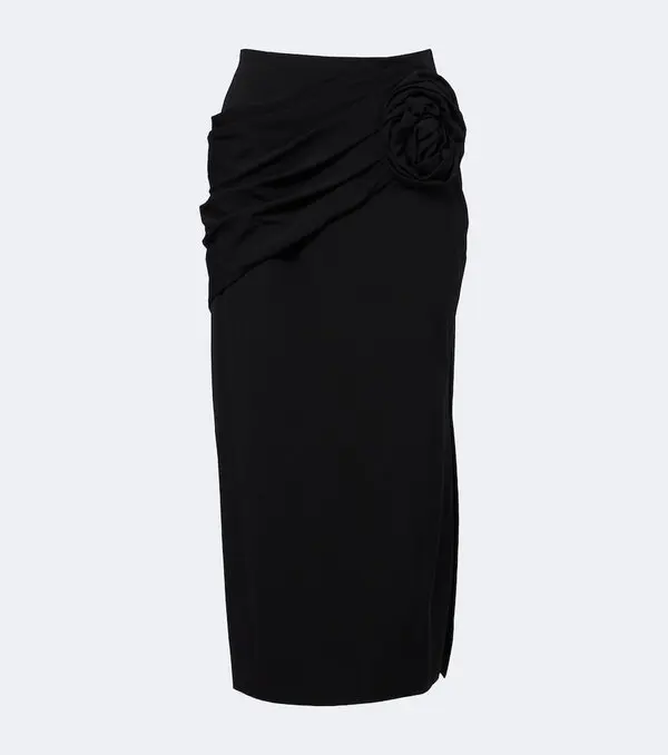 Carolina Herrera Floral Applique Wool-blend Midi Skirt