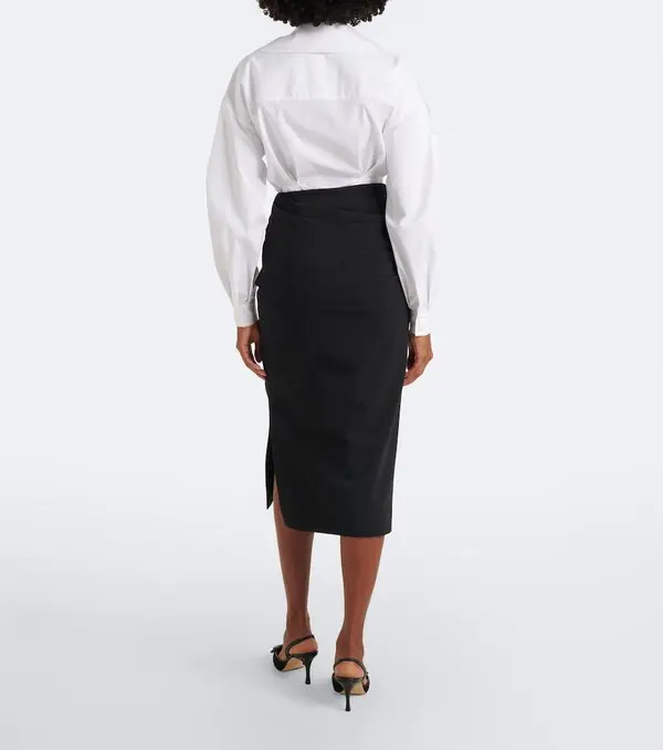 Carolina Herrera Floral Applique Wool-blend Midi Skirt