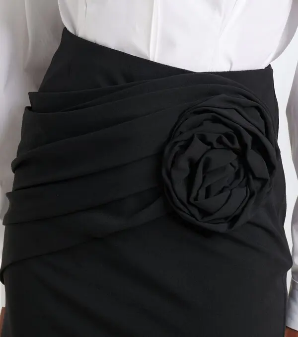 Carolina Herrera Floral Applique Wool-blend Midi Skirt