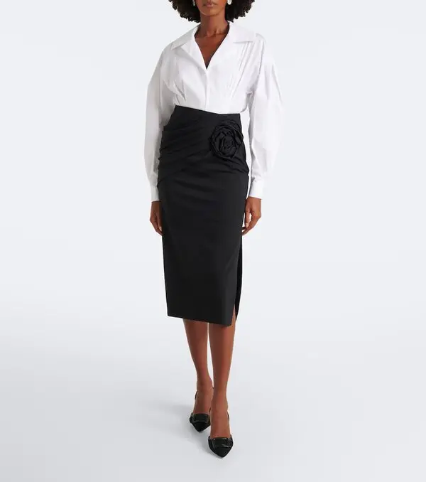 Carolina Herrera Floral Applique Wool-blend Midi Skirt