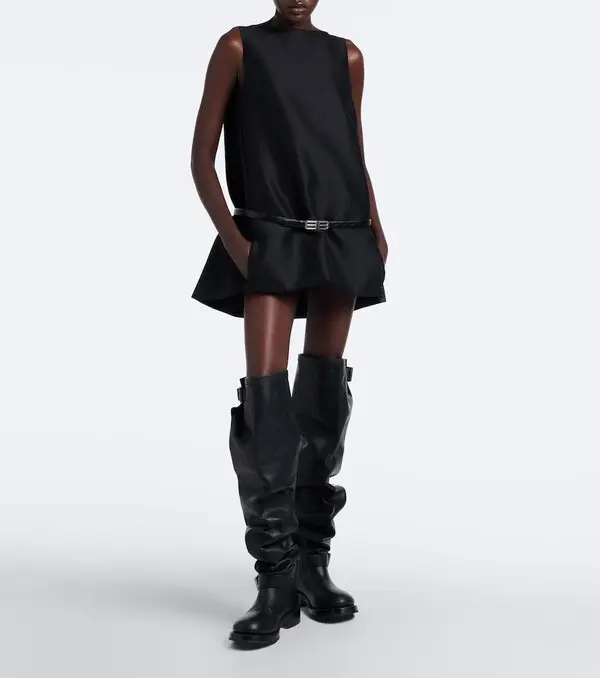 Balenciaga Bb Belted Wool And Silk Minidress