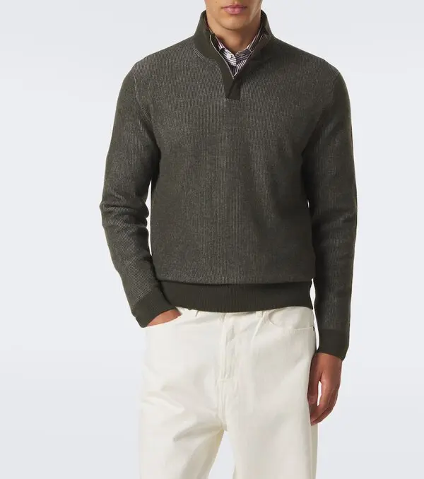 SLOWEAR Ribbed-knit Virgin Wool Half-zip Sweater