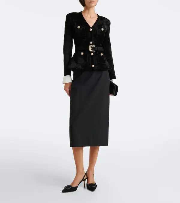 SELF-PORTRAIT Belted Embellished Chenille Jacket