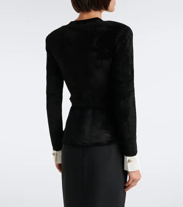 SELF-PORTRAIT Belted Embellished Chenille Jacket