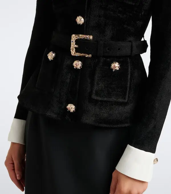 SELF-PORTRAIT Belted Embellished Chenille Jacket