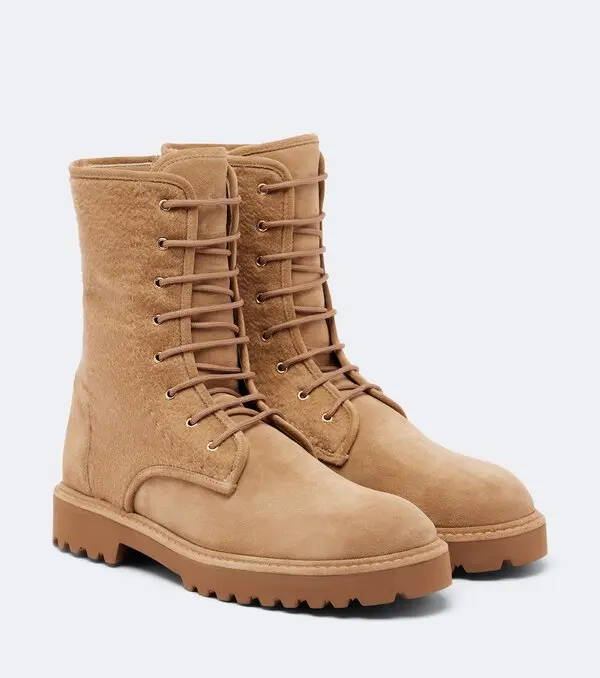 Max Mara Cashmere-trimmed Suede Combat Boots