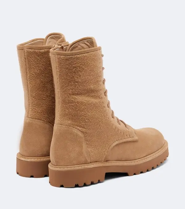 Max Mara Cashmere-trimmed Suede Combat Boots