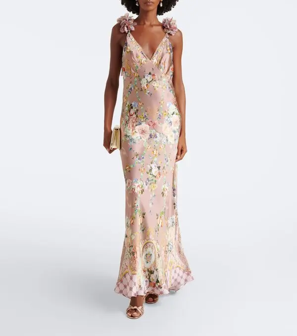 Camilla Floral Silk Satin Slip Dress - Multicoloured