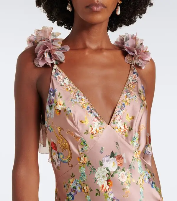 Camilla Floral Silk Satin Slip Dress - Multicoloured