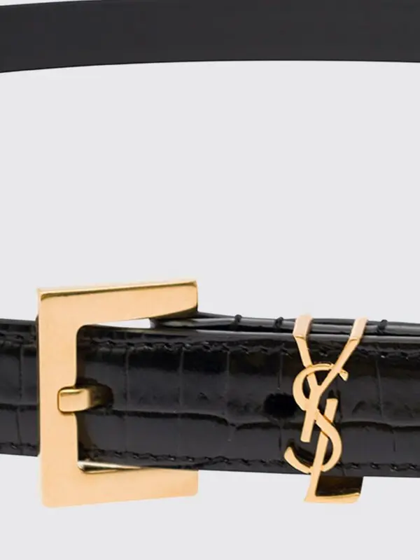 Saint Laurent Cassandre Crocodile-effect Lambskin Belt With Monogram - Black