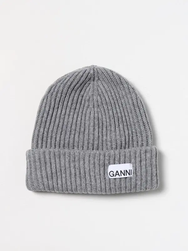 GANNI Ribbed Knit Beanie - Grey
