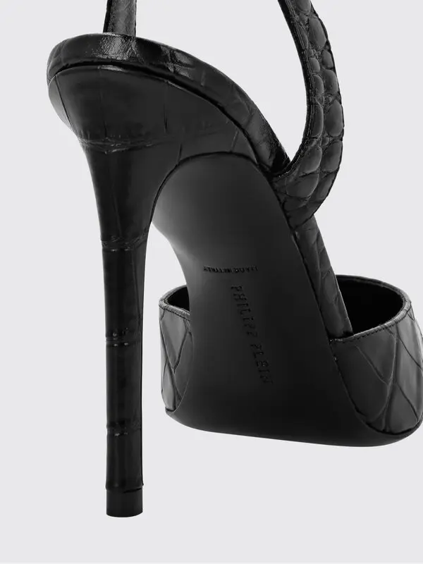 Philipp Plein Croc-effect Leather Slingback Pumps With Rhinestones And Skull