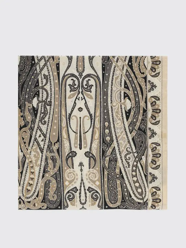 Etro Rectangular Paisley Print Wool And Silk Scarf With Fringed Edges