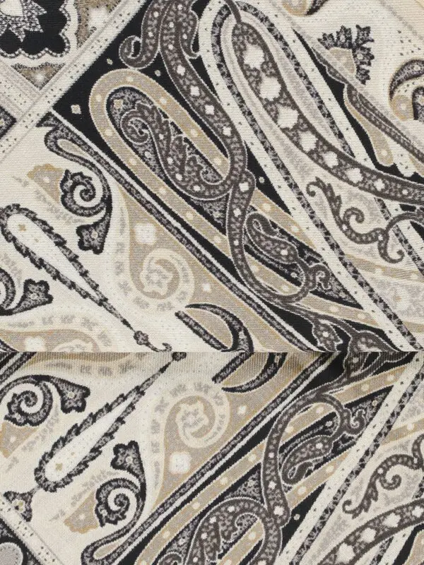 Etro Rectangular Paisley Print Wool And Silk Scarf With Fringed Edges
