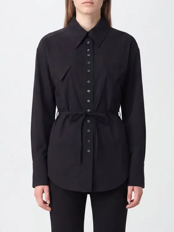Pinko Long-sleeved Shirt In A Cotton And Lyocell Blend With A Tie-waist Belt