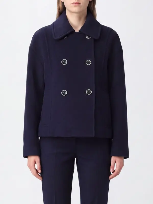 Pinko Double-breasted Wool-blend Peacoat With Dropped Shoulders - Blue