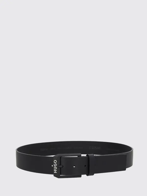 Hugo Smooth Leather Belt With Printed Lettering Logo - Black