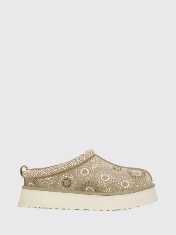 UGG Tazz Sun Stitch Suede Mules With Embroidery And Eva Sole - Beige