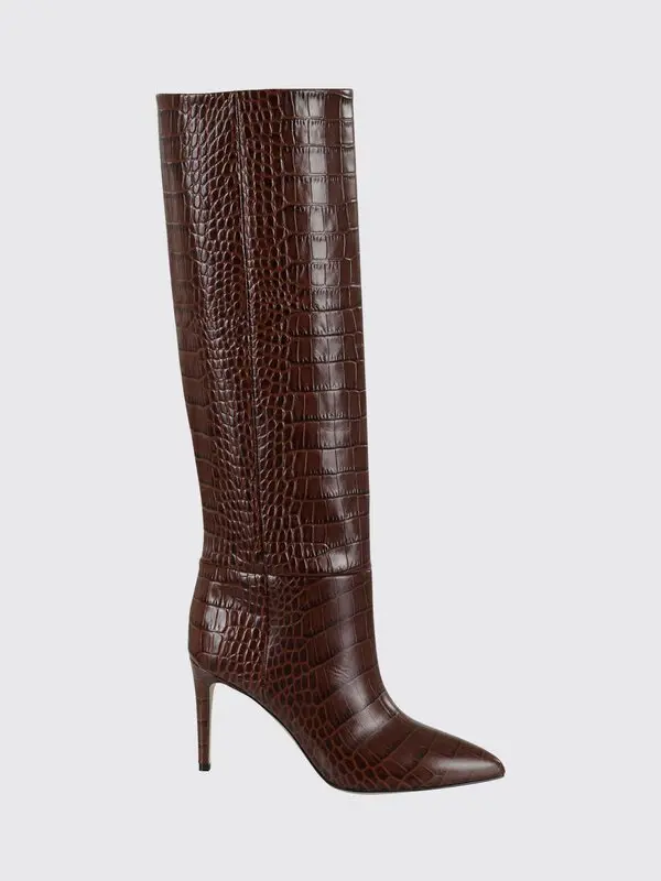 Paris Texas Croc Effect Stiletto Boots - Ebony