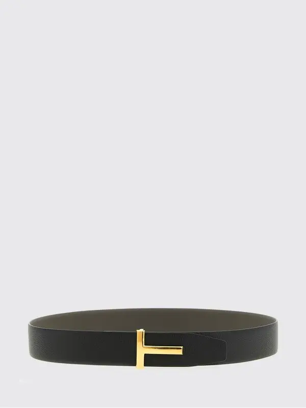 TOM FORD T Icon Reversible Hammered Leather Belt With Monogram Buckle - Kaki