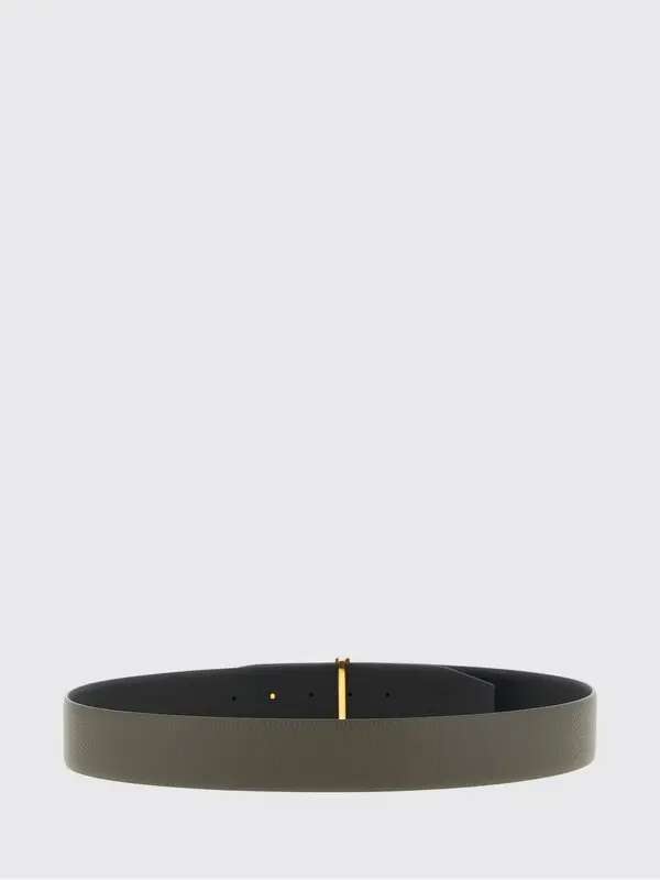 TOM FORD T Icon Reversible Hammered Leather Belt With Monogram Buckle - Kaki
